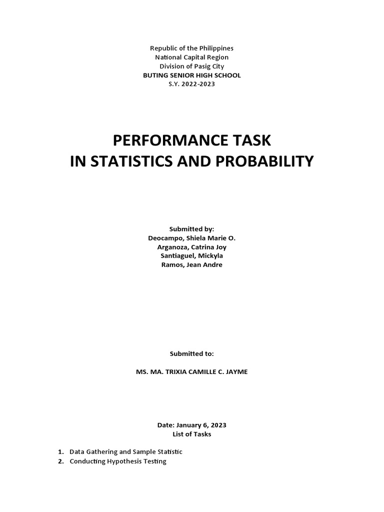 Performance Task in Statistics and Probability | PDF | Statistical ...