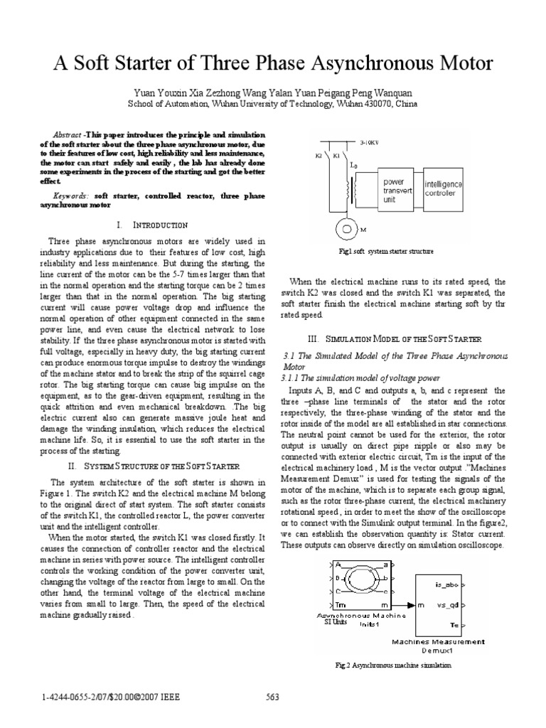 A Soft Stater of Three Phase Asynchronous Motor | PDF | Electric Motor ...