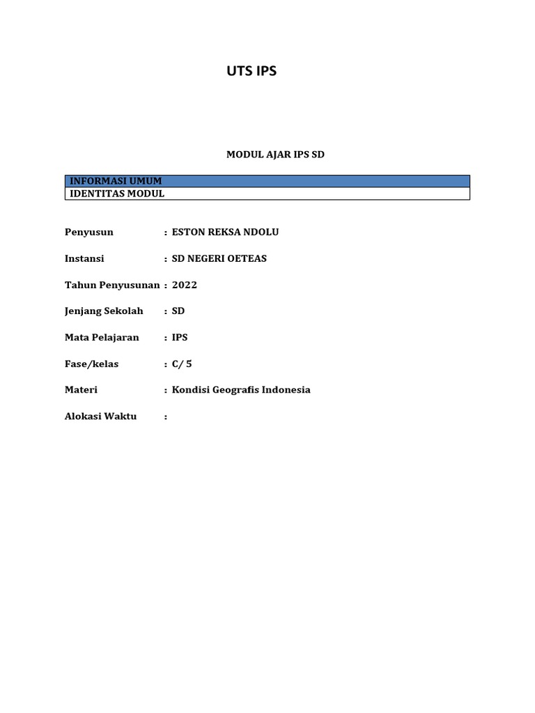 Modul Ajar Ips SD Eston | PDF