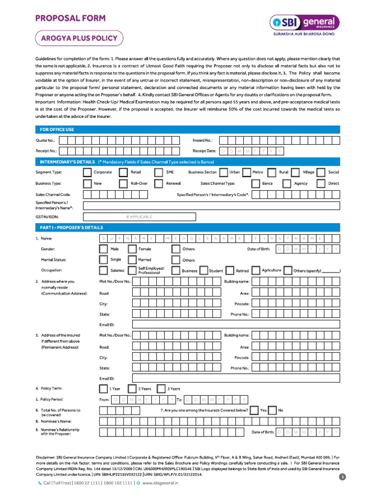 Arogya Plus Policy Form | PDF