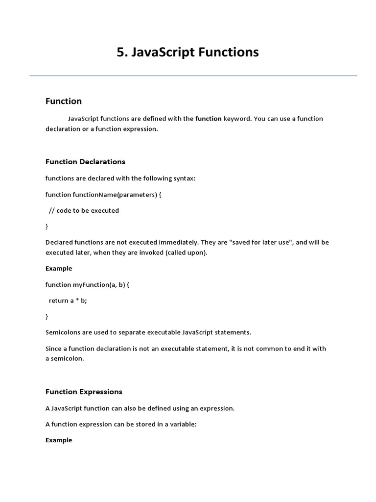 Javascript Functions Pdf Java Script Parameter Computer Programming