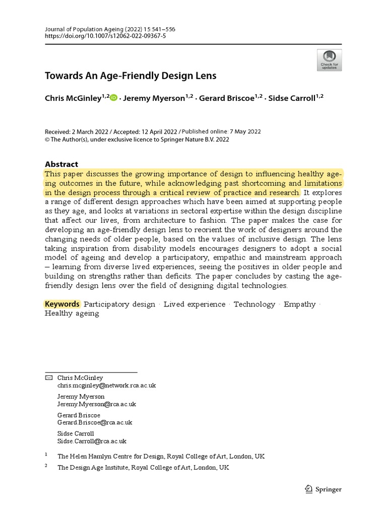 Towards An Age-Friendly Design Lens: Chris Mcginley Jeremy Myerson ...
