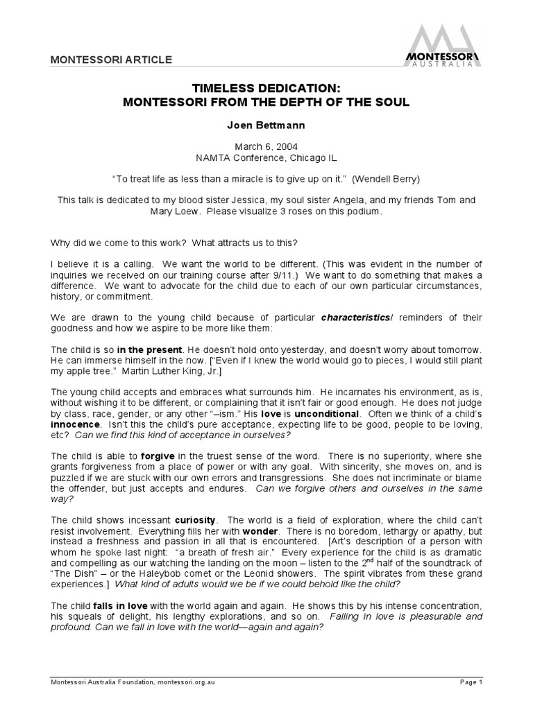 Timeless Dedication | PDF | Montessori Education | Beauty