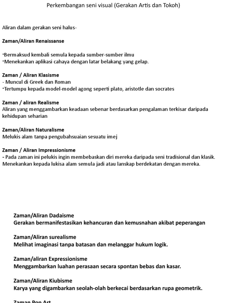 Perkembangan Seni Visual (Gerakan Artis Dan Tokoh | PDF