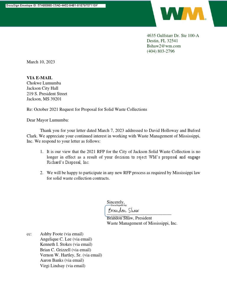 Waste Management Response | PDF