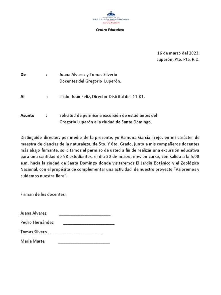 Permiso A Excursion-Distrital | PDF