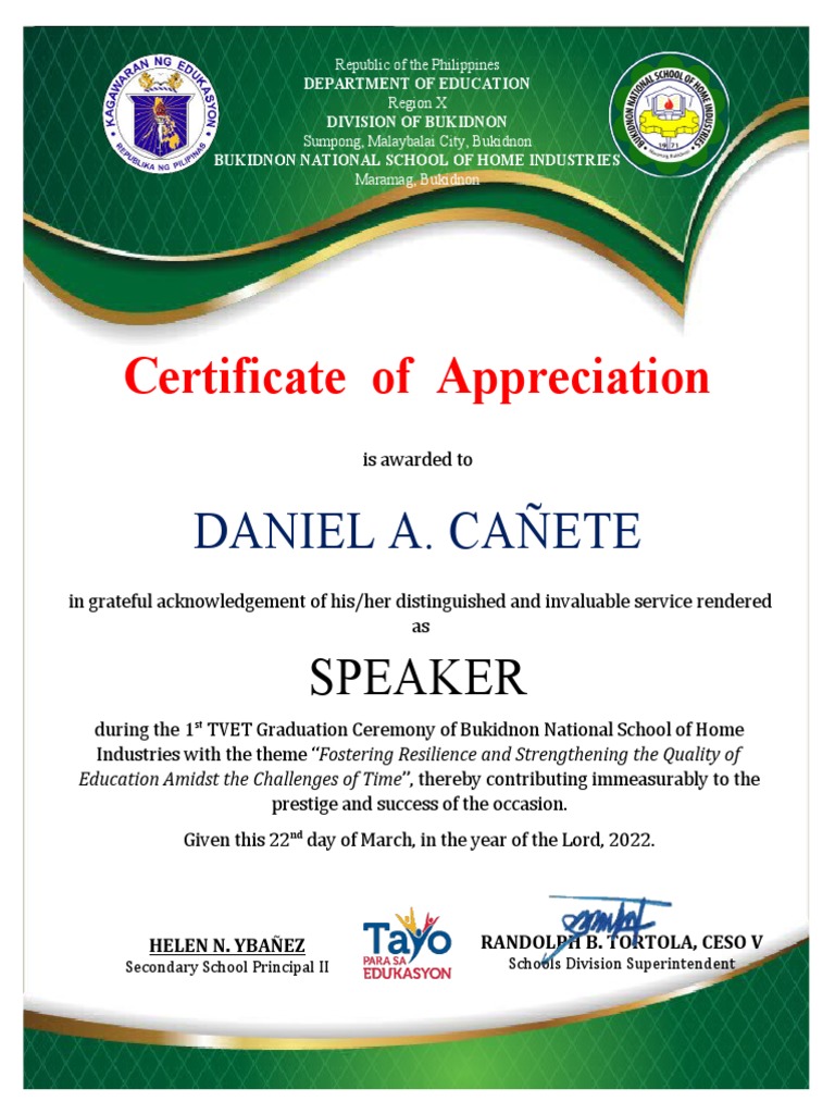 Certificate of Recognition For Guest of Honor and Speaker Template 5 | PDF