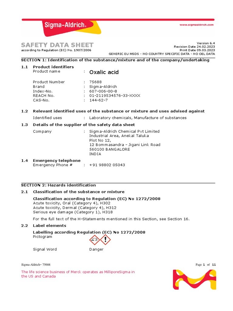 Safety Data Sheet: Oxalic Acid | PDF