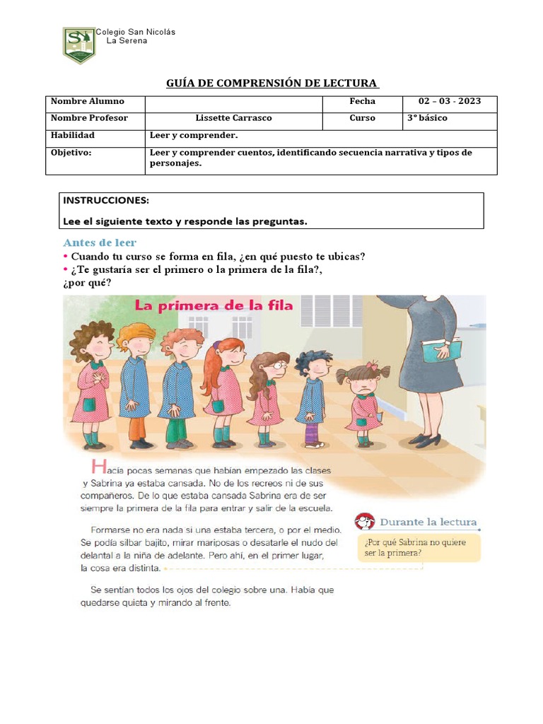 Guía de Comprensión Lectora 3° Básico | PDF