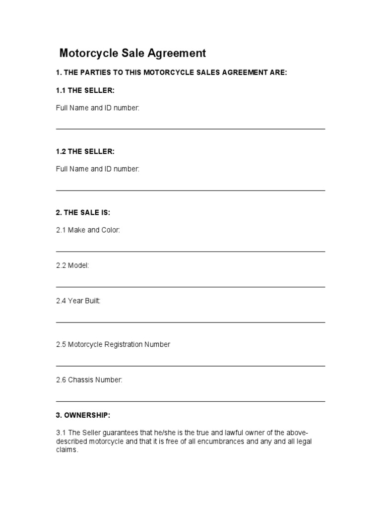 Bill of Sale (Motorcycle) | PDF | Sales | Contract Law