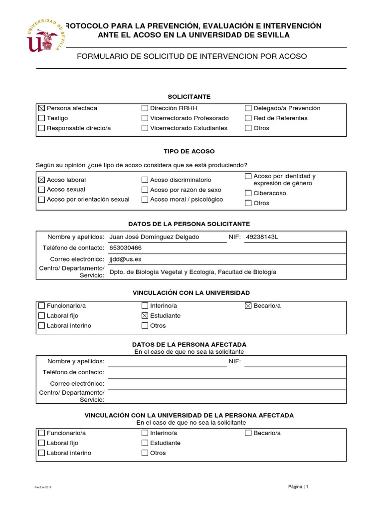 US Protocolo Acoso - Solicitud | PDF | Acoso sexual | Acoso cibernético