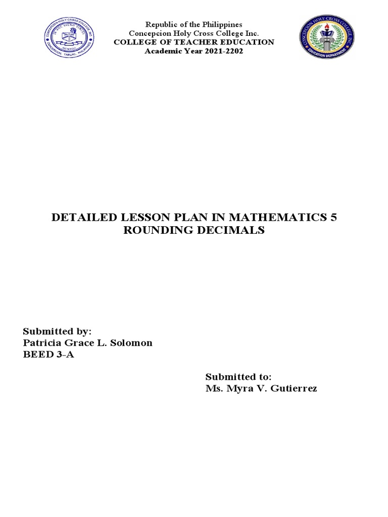 DETAILED LESSON PLAN ON TEACHING ROUNDING OF DECIMALS TO THE NEAREST ...