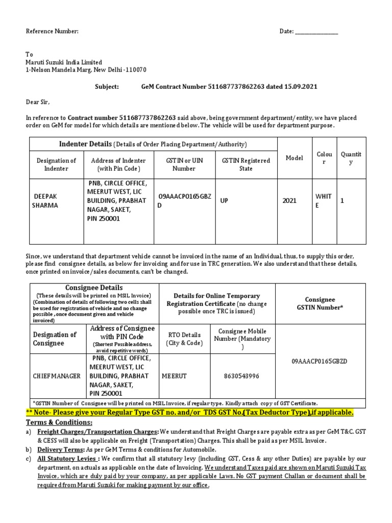 GeM Letter - consignee-Revised-19Aug-21-new | PDF | Invoice | Taxation