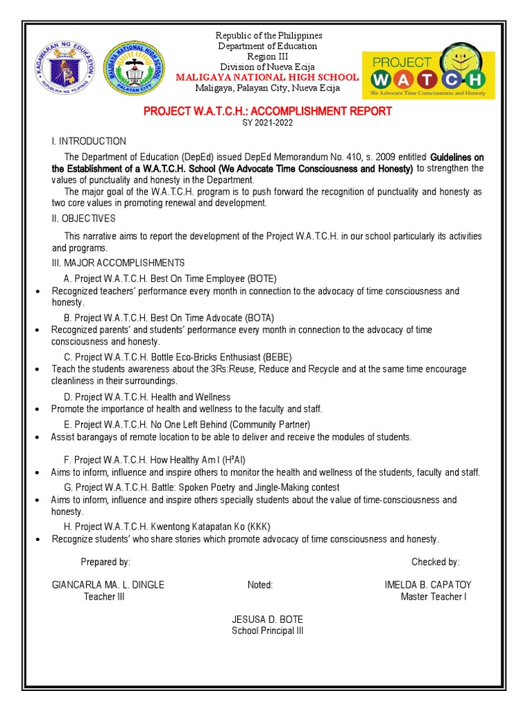 DepEd WATCH Program Report | PDF