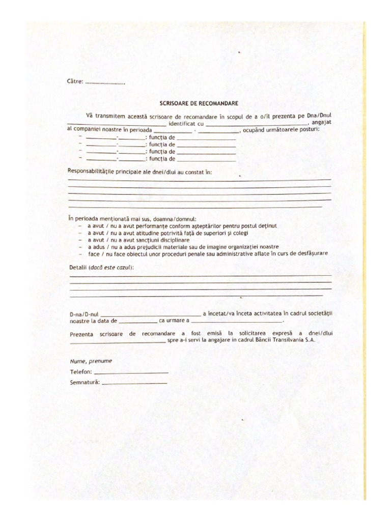 Scrisoare de Recomandare PDF | PDF