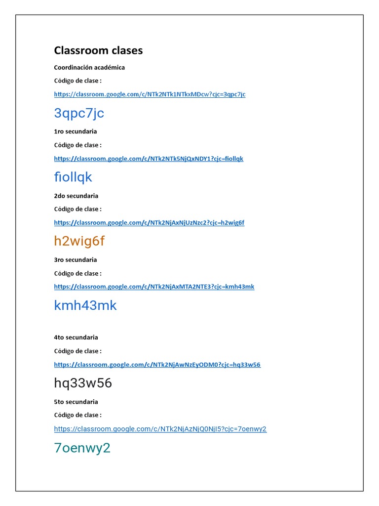 Códigos de Clases en Google Classroom | PDF | Informática