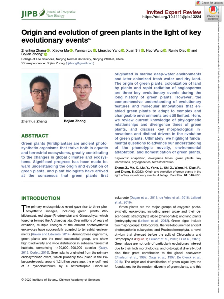Origin and Evolution of Green Plants in The Light of Key Evolutionary ...