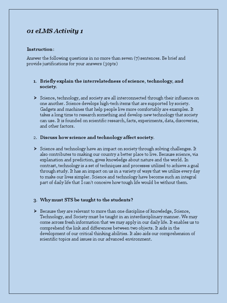 01 eLMS Activity 1 STS | PDF