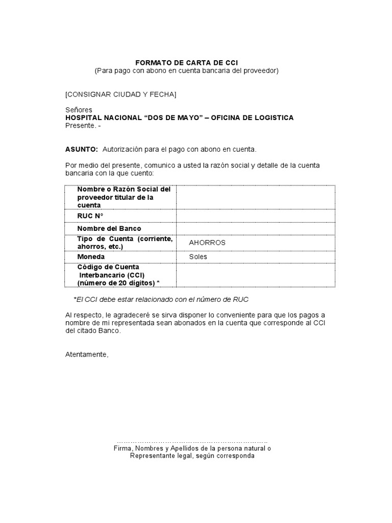 Formato de Carta de Cci | PDF