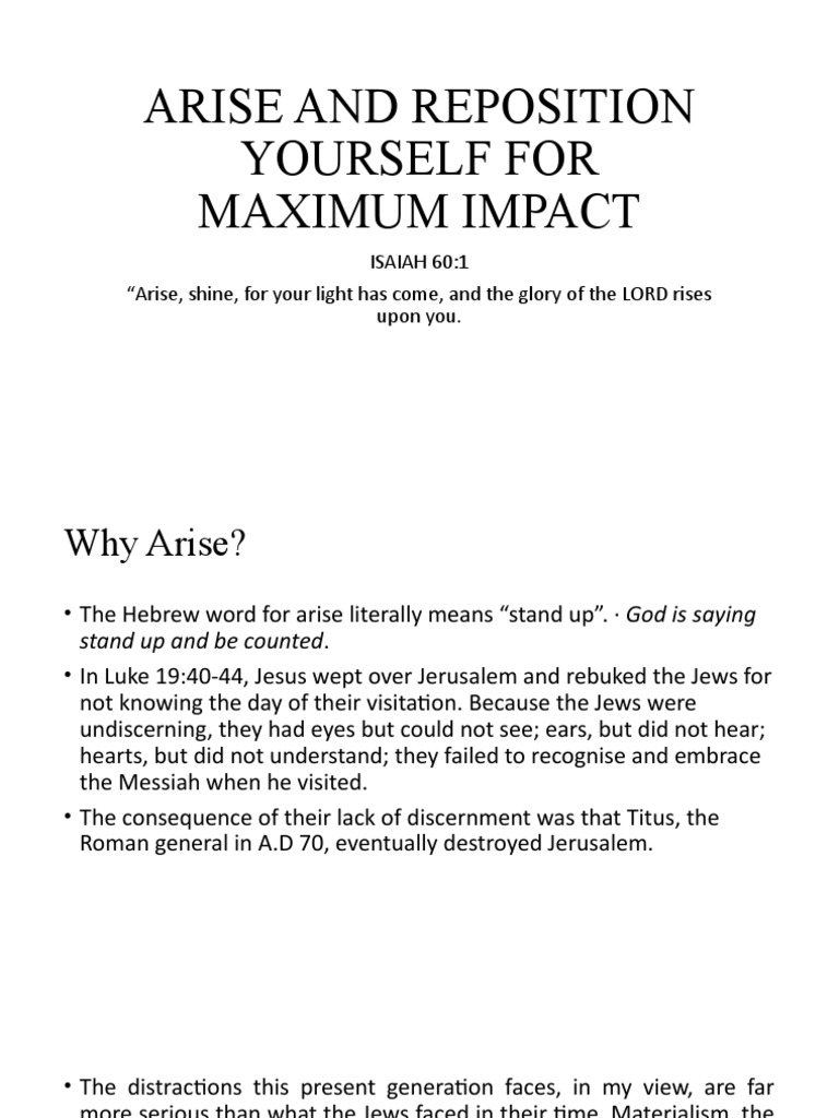 Arise and Reposition Yourself For Maximum Impact | PDF | Jesus ...