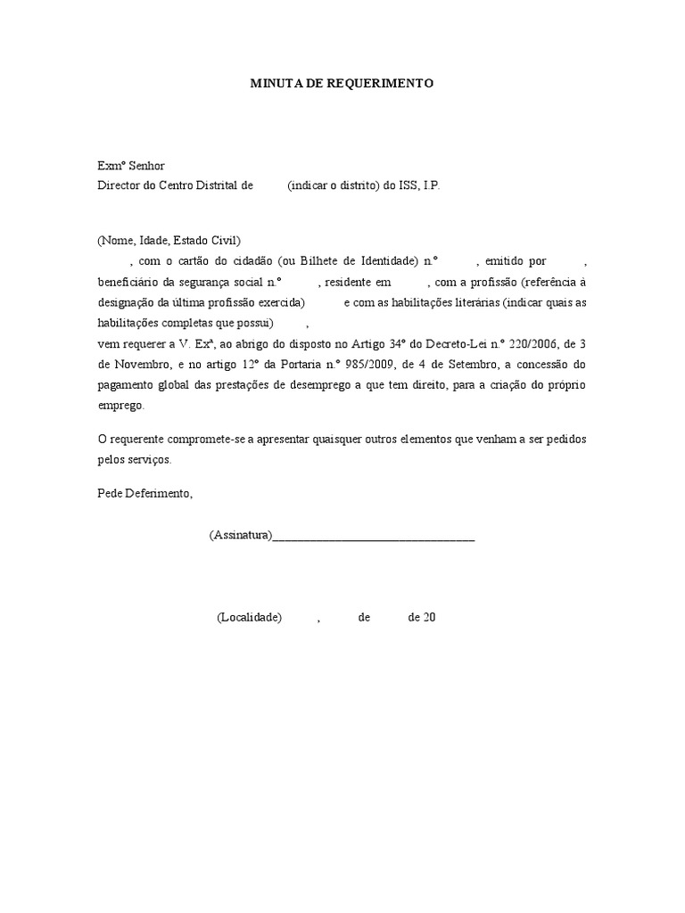 PAECPE - CPE - Minuta de Requerimento A Seguranca Social | PDF