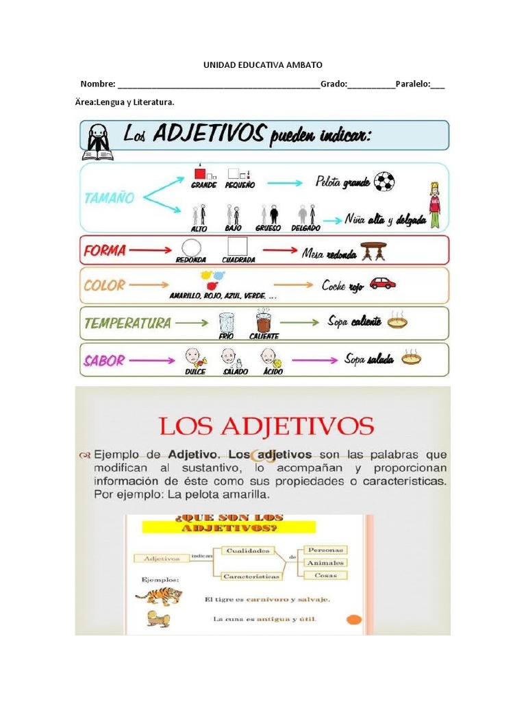 Guía de Trabajo Adjetivos | PDF