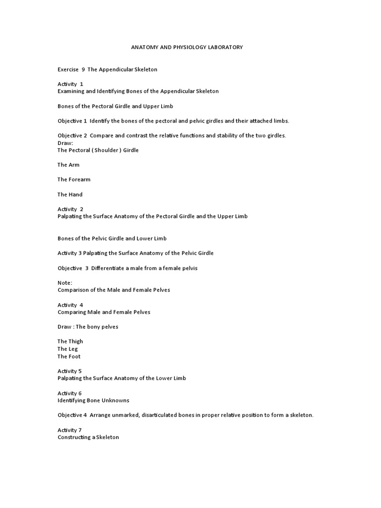 Appendicular Skeleton Lab Guide | PDF | Self-Improvement | Wellness