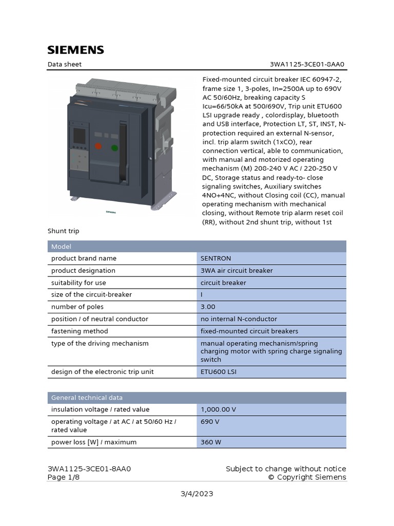 3WA11 Datash | PDF | Components | Electrical Engineering