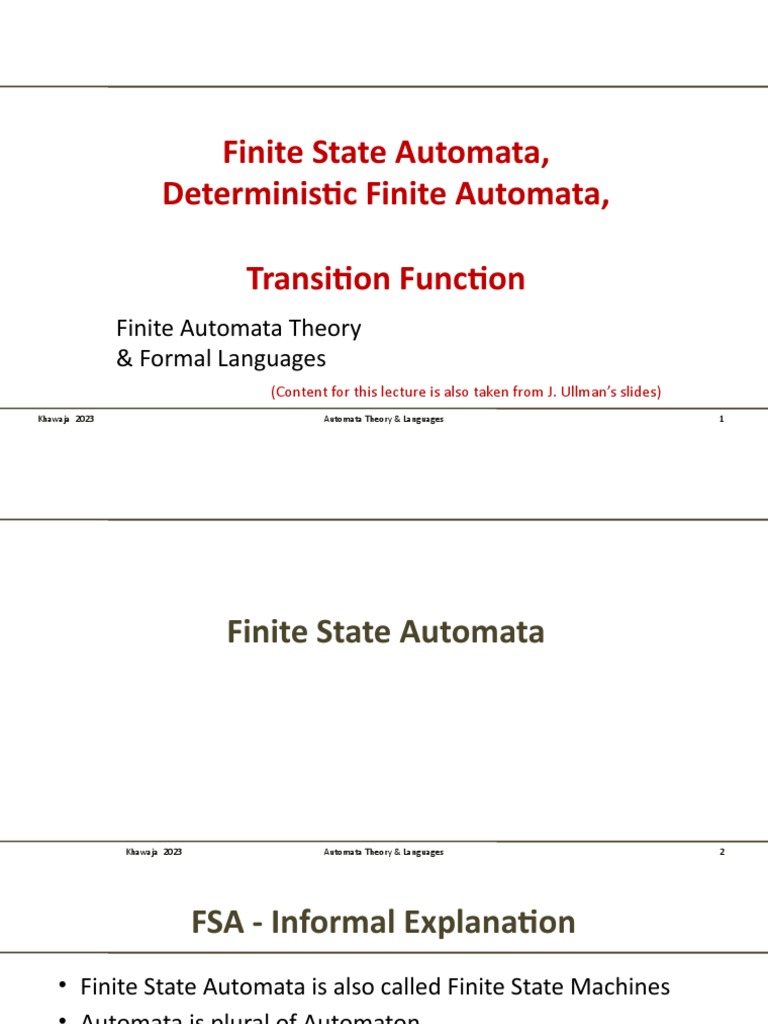 Finite State Automata, Deterministic Finite Automata, Transition ...