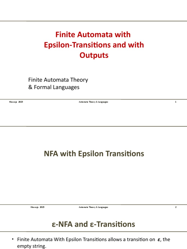Finite Automata With Epsilon-Transitions and With Outputs | PDF | Computer Programming ...