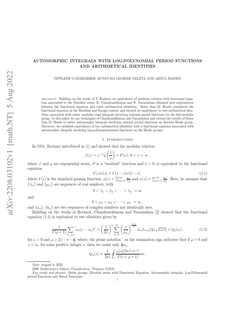 Automorphic Integrals With Log Polynomia PDF | Download Free PDF | Mathematical Relations | Algebra