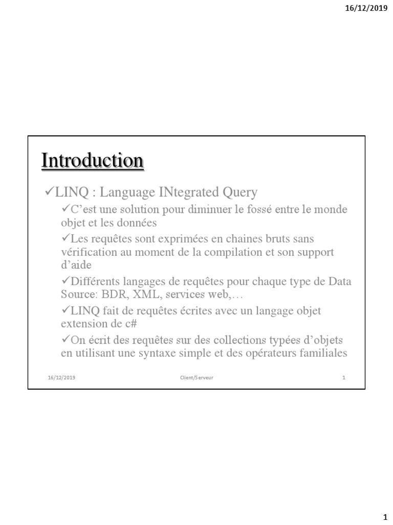 4.1 Exploiter Les Donnees Avec Linq PDF | PDF | C# (Langage de programmation) | Développement de ...