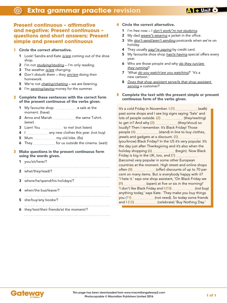 A1+ UNIT 6 Extra Grammar Practice Revision PDF | PDF | Black Friday (Shopping)