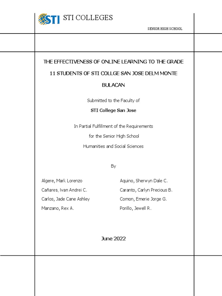 Effectiveness of Online Learning To The Grade 11 | PDF | Educational ...