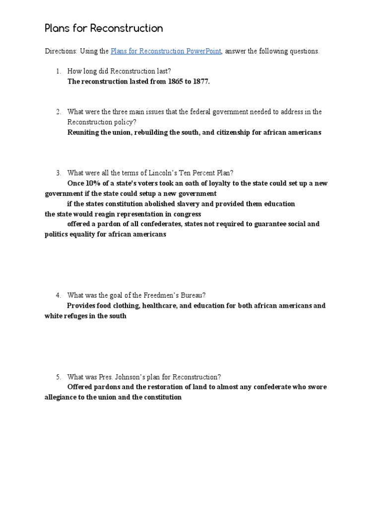 Plans For Reconstruction Assignment | PDF | Reconstruction Era ...