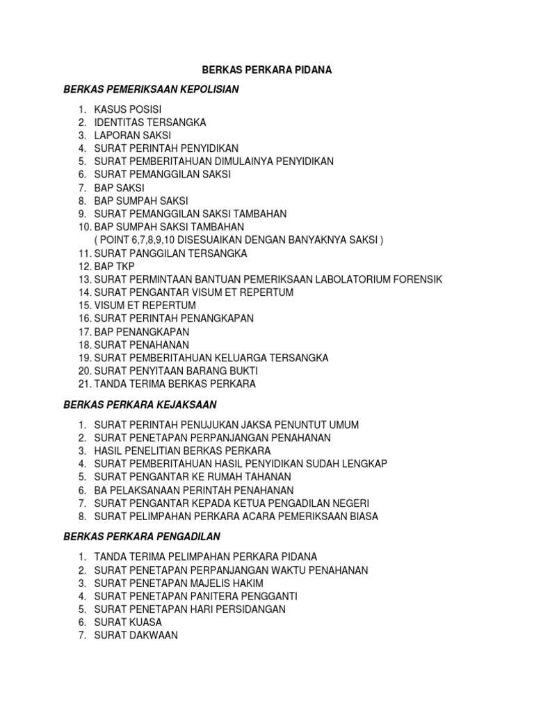 Susunan Berkas Perkara Pidana Kelas A | PDF
