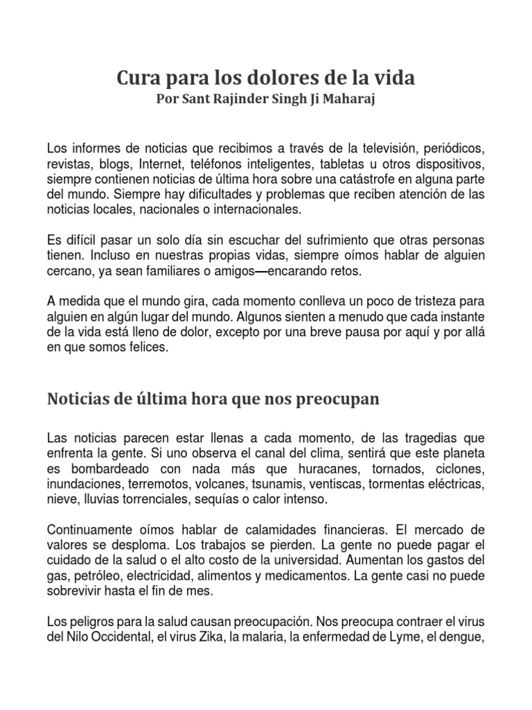 Cura para Los Dolores de La Vida - Rajinder Singh | PDF | Sufrimiento | Felicidad