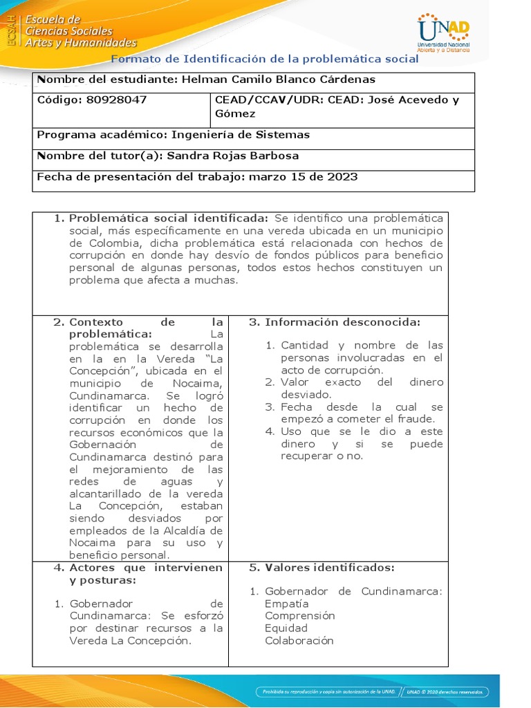 Anexo 1 - Formato identificación del problema_Camilo Blanco | PDF