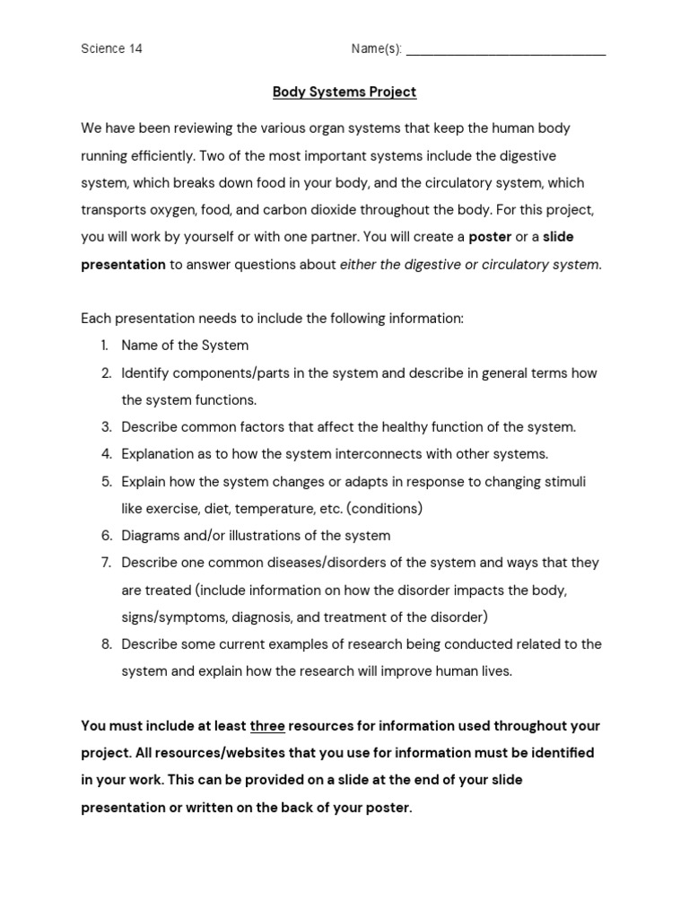 Body Systems Project | PDF | Heart | Human Body