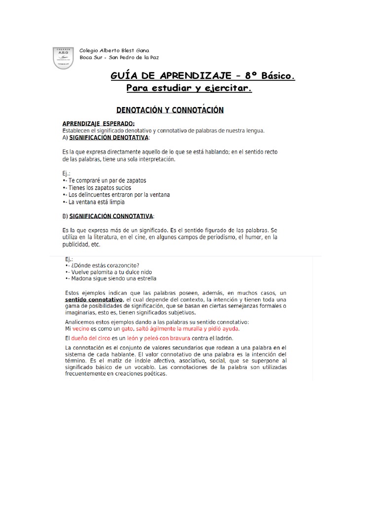 GUIA Nº2.8º LENG. Denot Connotativo | PDF