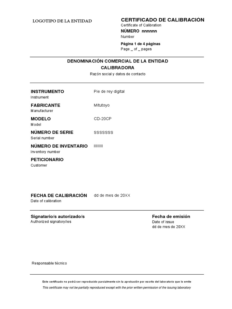 E020 - 2 Cert - CAL - Ejemplo1 | PDF | Calibración | Regulación