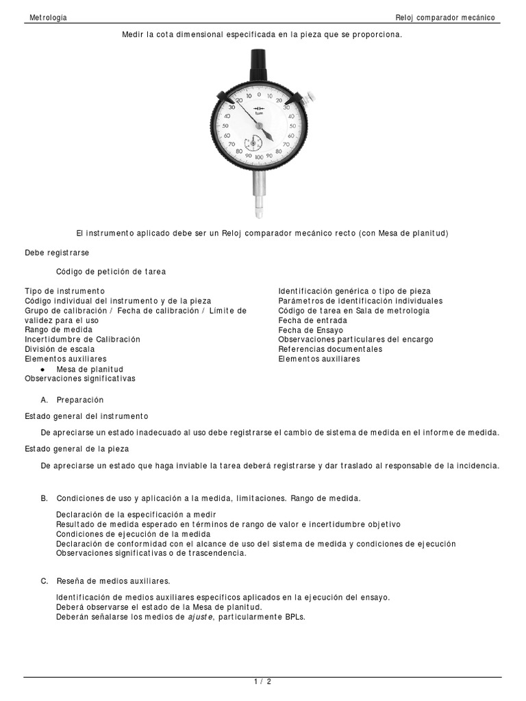 E020 3 Uso Reloj Comparador Mecanico | PDF | Metrología | Calibración