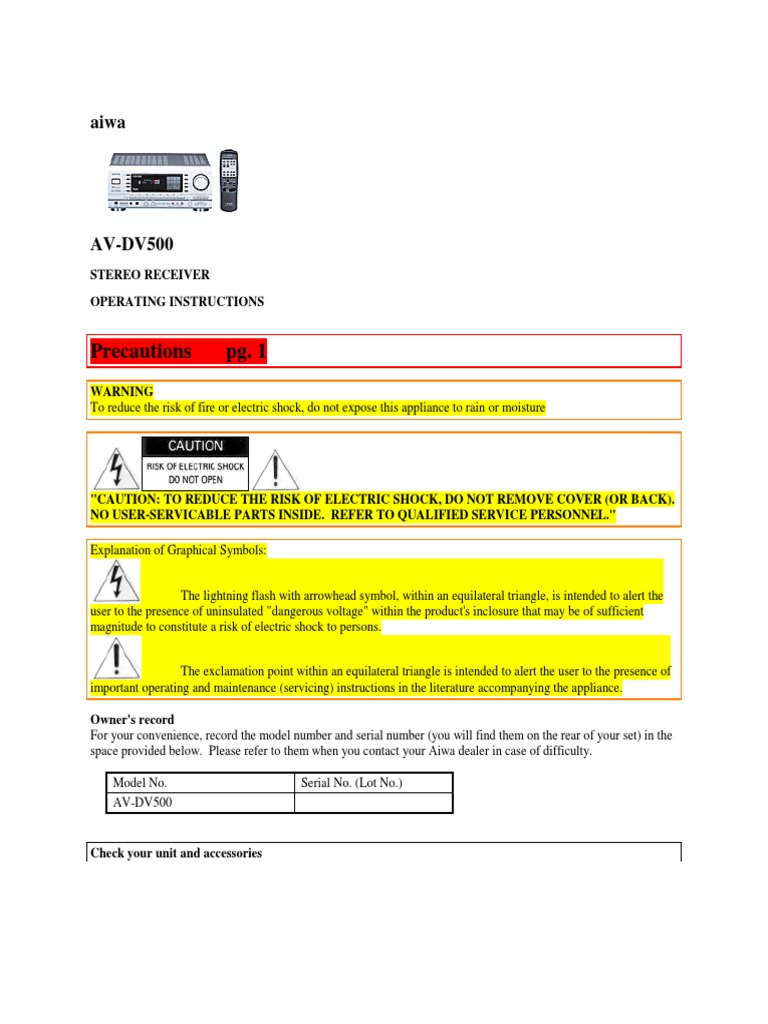 Aiwa-AV-DV500-Owners-Manual | PDF | Loudspeaker | Ac Power Plugs And Sockets