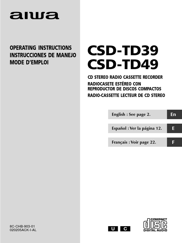 Aiwa CSD TD39 Owners Manual | PDF | Ac Power Plugs And Sockets ...
