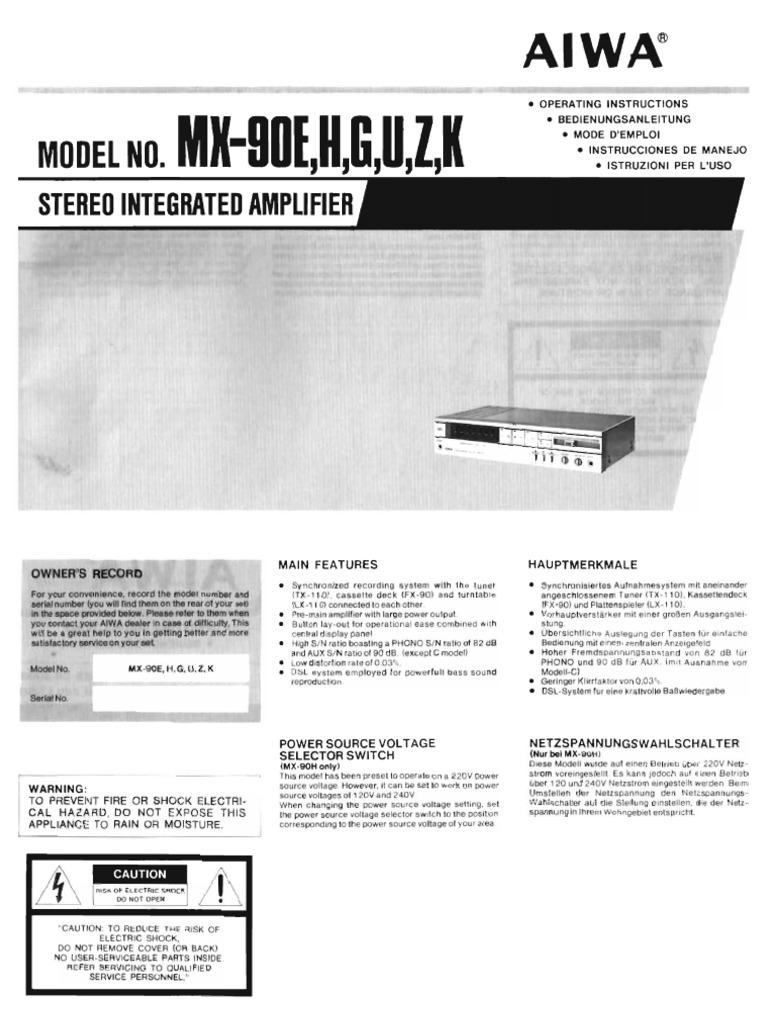 Aiwa MX 90 Owners Manual | PDF