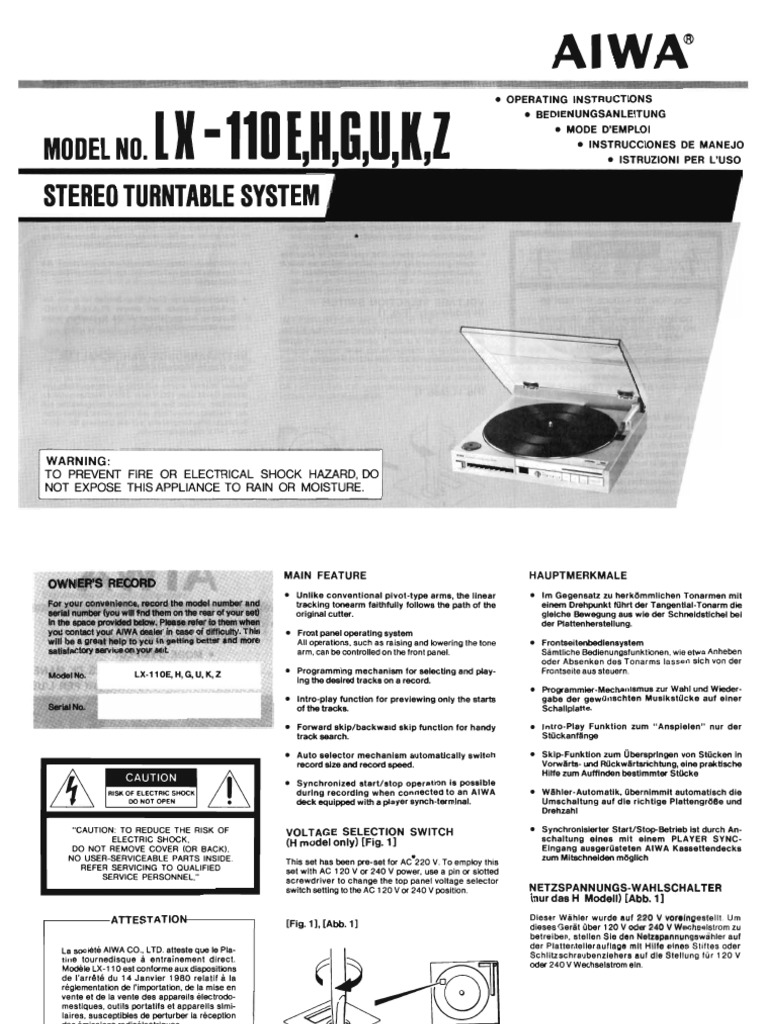 Aiwa LX 110 Owners Manual | PDF