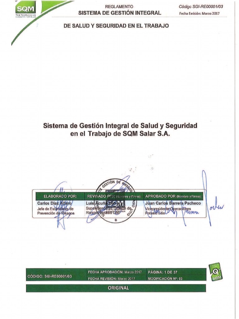 SGI-RE00001-03 - Sistema de Gestión Integral de Salud y Seguridad en El Trabajo (SQM Salar S.A ...