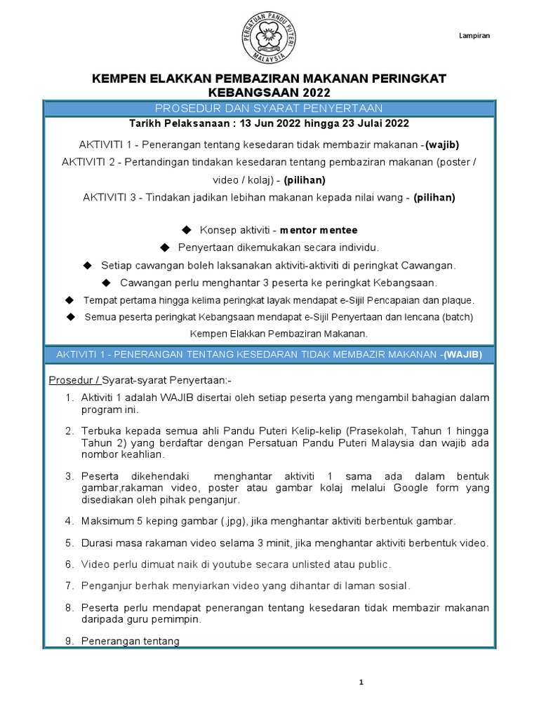 Prosedur Dan Syarat Aktiviti Aktiviti Kempen Elakkan Pembaziran | PDF