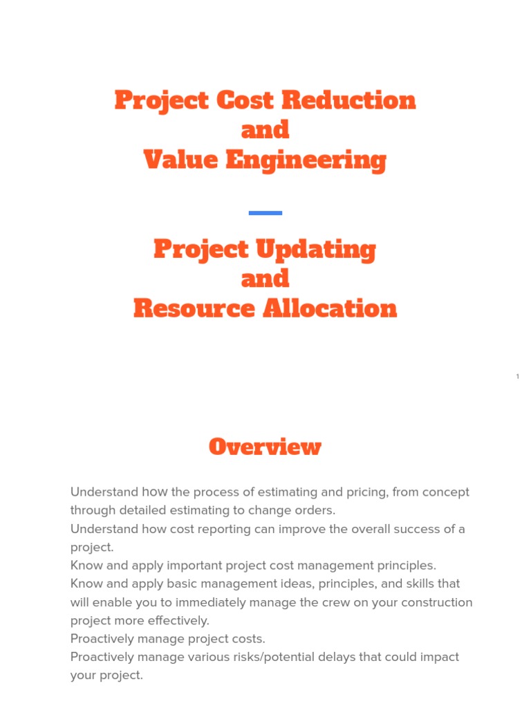 Project Cost Reduction and Value Engineering PDF | PDF | Cost ...