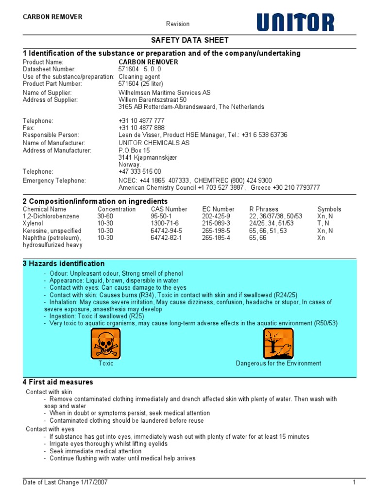 Carbon Remover (MSDS) | PDF | Dangerous Goods | Toxicity